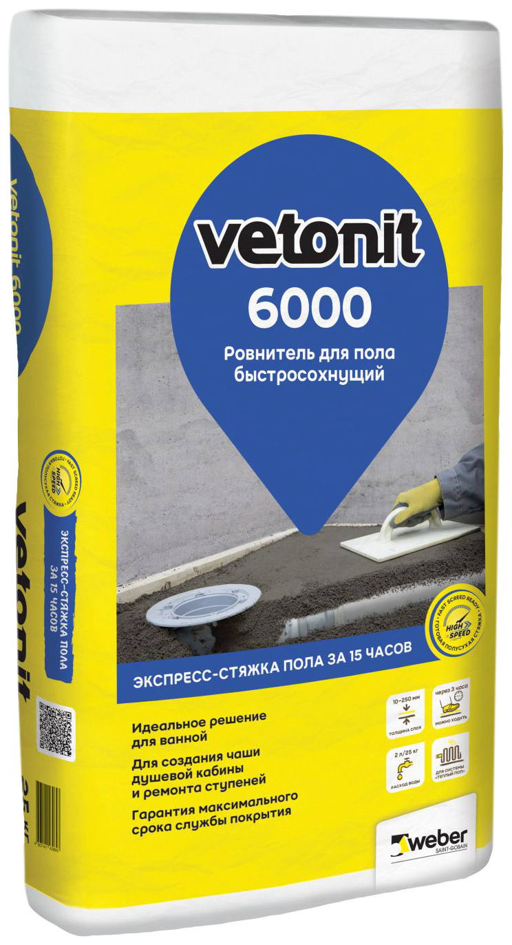 Ровнитель для пола цементный weber.vetonit 6000 25 кг - купить по цене ...